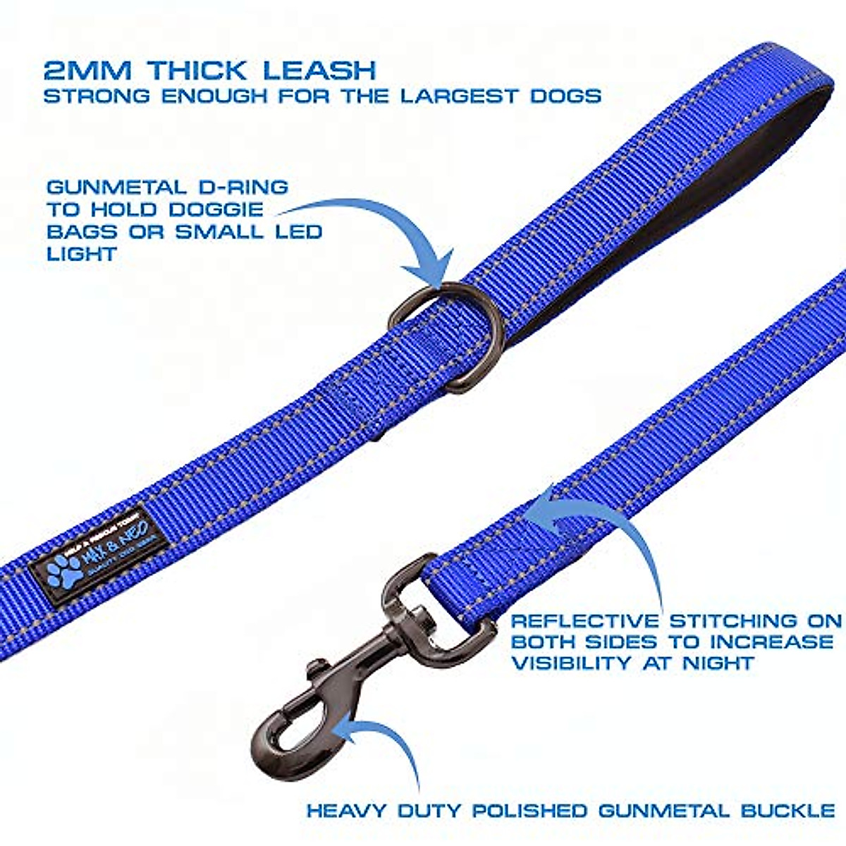 Max and Neo Double Handle Traffic Dog Leash Reflective - We Donate a Leash to a Dog Rescue for Every Leash Sold (Black, 6 FT)