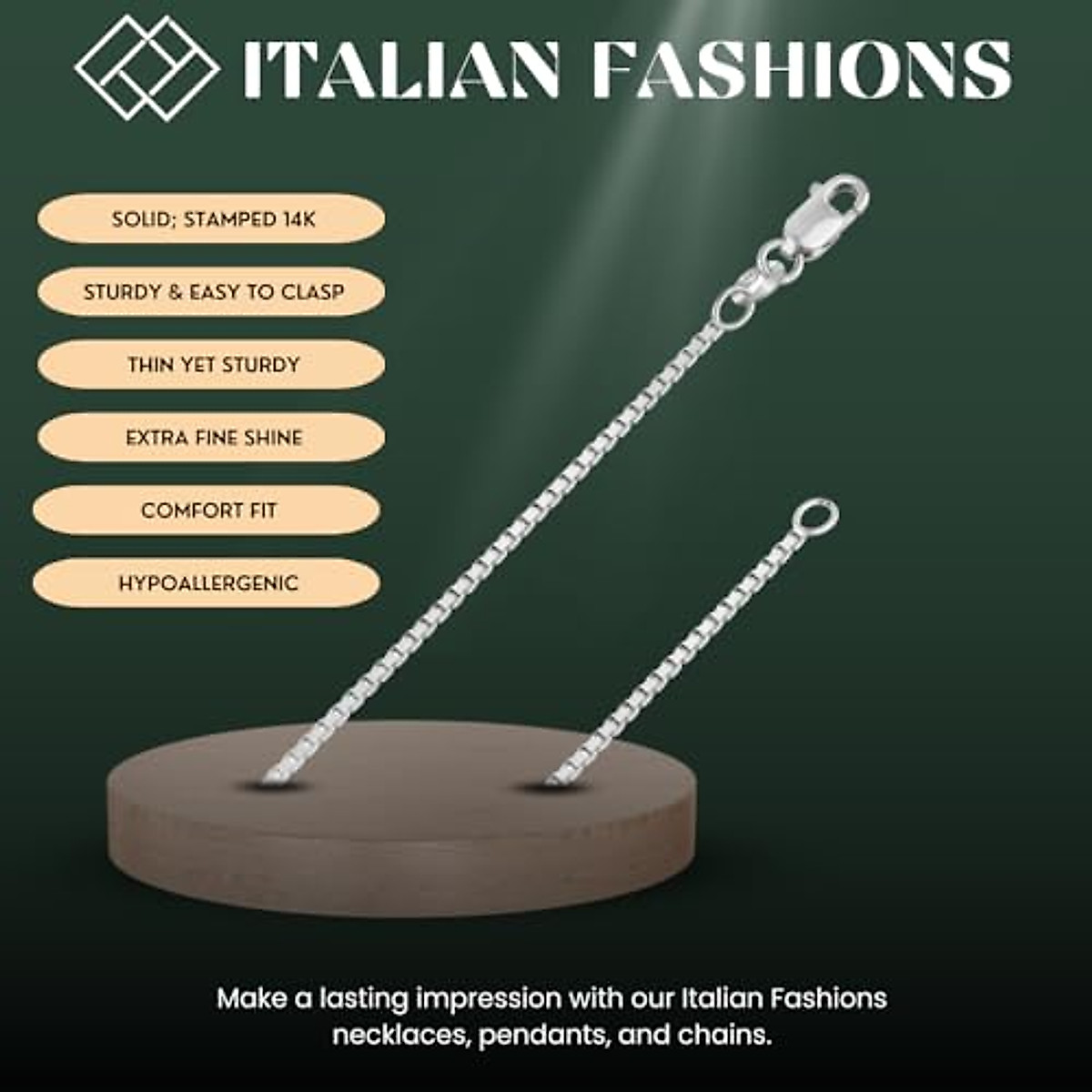 14K or 10K REAL Solid Yellow or White or Rose/Pink Gold 0.5MM,0.6MM,0.7MM,0.8MM,0.9MM,1.1MM,1.2MM Italian Diamond Cut Box Link Chain Necklace MADE IN ITALY, Gold, No Gemstone