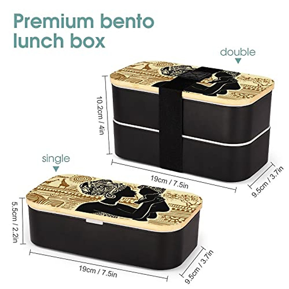 African Black Woman Bento Lunch Box Leak-Proof Bento Box Food Containers with 2 Compartments for Offce Work Picnic Black-Style