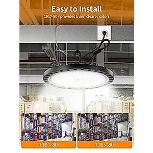 LED High Bay Light, 200W UFO LED High Bay Lights, 24000LM 5000K LED Shop Lights with US Plug 5' Cable Bay Lights, IP65 Warehouse Light, Area Light Bay Lighting for Shop Garage Barn Warehouse Workshop