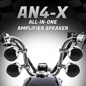 GoHawk AN4-QX All-in-One 1200W Built-in Amplifier 4.5" Waterproof Bluetooth Motorcycle Stereo 4 Speakers Audio Amp System AUX for 1-1.25" Ape-Hanger Handlebar Harley CVO Touring Cruiser Custom