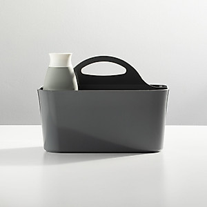 mDesign Small Plastic Shower/Bath Storage Organizer Caddy Tote with Handle for Dorm, Shelf, Cabinet - Hold Soap, Shampoo, Conditioner, Combs, Brushes, Lumiere Collection, Dark Gray