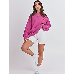 ANRABESS Women's Sweatshirts Hoodies Crewneck Oversized Fleece Pullover Sweaters Cute Top Y2K Teen Girls Preppy Clothes 2024 Hot Pink Large