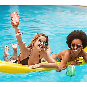 Floating Wine Glasses for Pool | 2 Set | Shatterproof Tritan Acrylic Glass Drinkware, Unbreakable - Colored European Design BPA-free plastic, Reusable, All Purpose Glassware, Hand Wash 15oz (Orange)