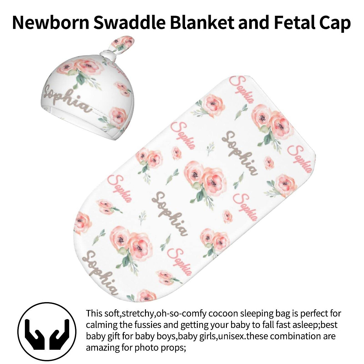 WTCWY Custom Baby Blankets for Girls Personalized Baby Swaddle with Hat for Baby Girl Boy with Name Personalized Custom Baby Blankets Personalized Baby Item Personalized Baby Girl Gifts