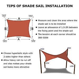 KANAGAWA Sun Shade Sail 20'X26' Rust Red Oversize Rectangle UV Block Canopy Awning Shelter Fabric Cloth Screen with Shade Sail Hardware Kit for Outdoor Patio Garden Backyard