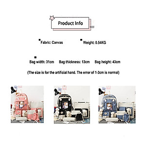 MWZING kawaii Backpack 5 Piece Backpack Set with handbag Pencil Box Small Cell Phone Purse Receive Bag with Pendant Pins pink