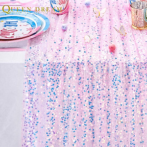 Pink Table Runner 10FT Glitter Iridescent Sequin Table Runner 25x120 Inches for Bridal Baby Shower Girls Birthday Party Sweetheart Table Decorations
