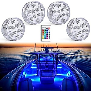 Seaponer Boat Lights Wireless Battery Operated, Waterproof Marine Led Light for Deck Light Courtesy Interior Lights, for Fishing Kayak Duck Jon Bass Boat, RGB Multi Color Remote Controlled, 4pcs