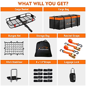 Foldable Hitch Cargo Carrier, 60" X 20" X 6" Heavy Duty Trailer Hitch Mount Luggage Basket with 500lb Capacity + 16 Cubic Waterproof Cargo Carrier Bag, Suitable for SUV, Truck, Car Traveling
