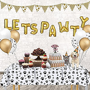 3 Pack Puppy Dog Pet Paw Print Plastic Tablecloth Table Cover,Large Paw Print and Bone Sign Plastic Disposable Rectangle Table Cover for Pet Dog Themed Birthday Party Decorations,54x108 inch