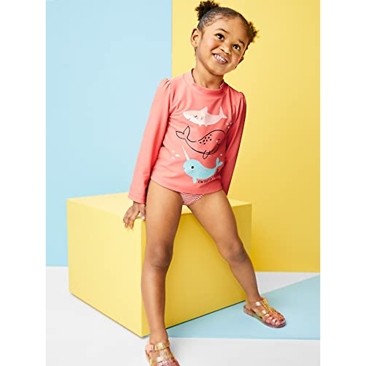 Simple Joys by Carter's Toddler Girls' 3-Piece Assorted Rashguard Sets, Rose/Teal Blue, Strawberry/Whale, 3T