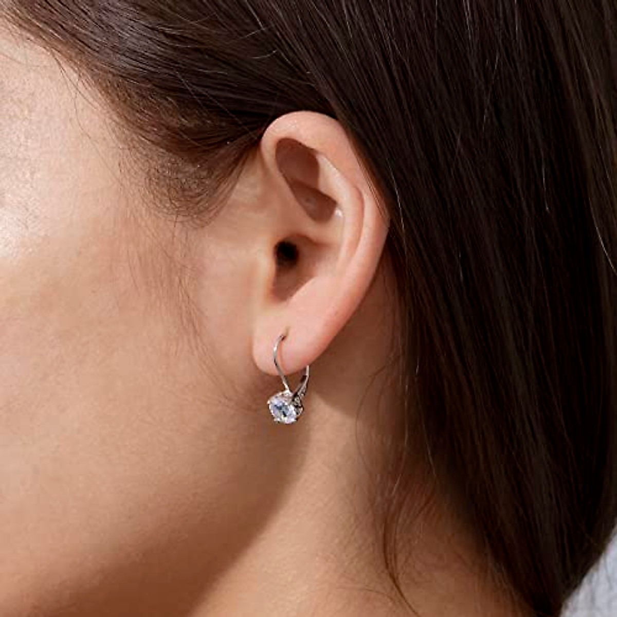 Amazon Essentials Platinum Plated Sterling Silver Lever back Earrings set with Round Infinite Elements Cubic Zirconia (1 cttw) (previously Amazon Collection)