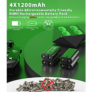 Rechargeable Battery Packs for Xbox Series X|S, 4 x 1200mAh Xbox one Controller Battery Packs, High Capacity Rechargeable Battery with Charger for Xbox One/One S|X/Xbox Series X|S/Elite Controllers