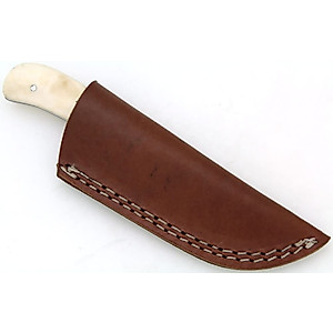 Wild Turkey Handmade Damascus Steel Collection Full Tang Bone Handle Fixed Blade Knife w/Leather Sheath Outdoors Hunting Camping Fishing (1)