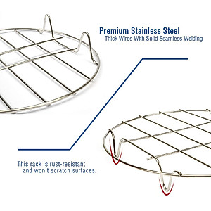 Aracoware 2 Pack Round Stainless Steel Cooking Cooling Racks, 10"x1.18", Oven Safe, Multi-Purpose for Air Fryer, Pressure Cooker, Steamer - Set of 2