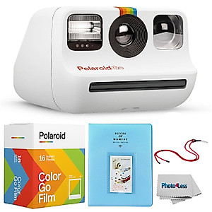 Polaroid GO Instant Mini Camera White + Polaroid GO Color Film – Double Pack + Album + Strap
