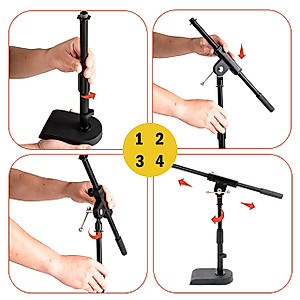 Stage Rocker Adjustable Low-profile Microphone Stand - Snare/Tom Bottom/Bass (Kick) Drum/Table Top, Adjustable Height, 15.75“ Telescoping Boom Arm, Clip-on cable holder, Powered by Hamilton (SR610111)