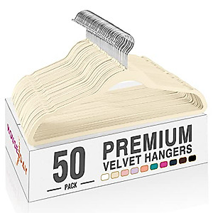 HOUSE DAY Premium Velvet Hangers 50 Pack, Non-Slip Flocked Felt Hangers, Sturdy Clothes Hangers Heavy Duty Coat Hangers & Suit Hangers, Durable Slim Beige Hangers for Closet Space Saving