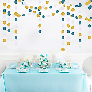 Teal-Turquoise White-Gold Party-Decorations Garland Streamers - 52Ft Woman Girl Birthday Paper Banner,Graduation Wedding Bachelorette Engagement Bridal Baby Shower Backdrop Decor Panduola