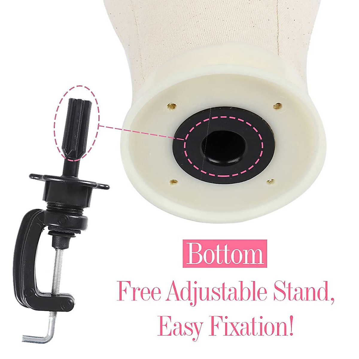 Leeven 21"-24" Canvas Wig Head Poly Manikin Head for Making Wigs Professional Mannequin Head with 20 Pcs T Pins and Clamp Stand 23 Inch