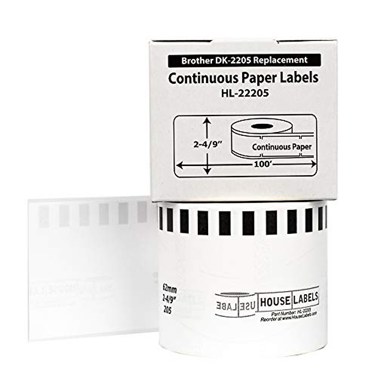 HOUSELABELS Compatible with DK-2205 Replacement Roll for Brother QL Label Printers; Continuous Length Labels; 2-4/9" x 100 feet (62mm*30.48m) - 50 Rolls
