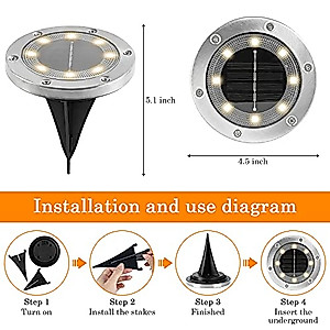 Solar Garden Lights, Plastic Diamond Cover Solar Ground Disk Lights Out Door Waterproof, Decorative Path in-Ground Lights Powered by Solar, for Lawn, Path, Yard, Step and Walkway (warm,4 pack)