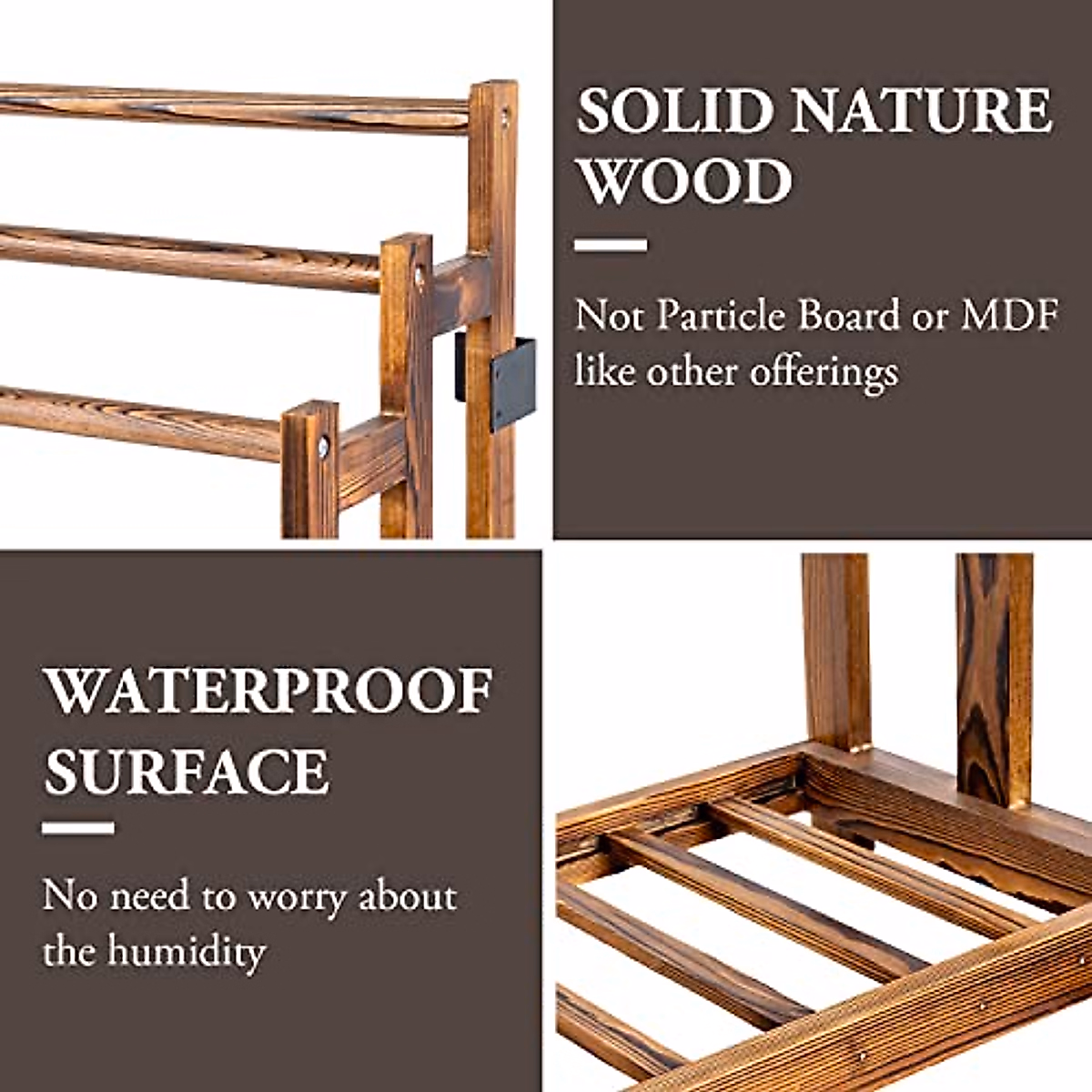 MyGift 3 Tier Freestanding Towel Rack - Rustic Dark Brown Wood Bathroom Towel Drying Stand Holder with Bottom Storage Shelf