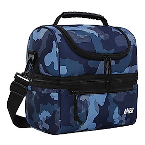 MIER Adult Lunch Box Insulated Lunch Bag Large Cooler Tote Bag for Women, Double Deck Cooler, Camouflage (Large)