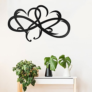 MAOSUO Infinity Heart Wall Decor, Black Metal Wall Art Heart Sign Decor,Wall Yard Art Heart Ornaments for Outdoor Garden Home Living Room Bedroom Decor (Black, double)