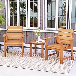 Tangkula Set of 2 Wood Patio Dining Chair, Wood Dining Armchairs with Breathable Slatted Seat & Inclined Backrest, Ergonomic Outdoor Chairs for Backyard, Balcony, Garden
