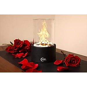 Shok World Concrete Tabletop Fireplace with Glass Stone - Portable Fire Pit Indoor & Outdoor Fireplace for Patio - Decorative Tabletop Fire Pit with Windproof Glass Cover - Bio Ethanol Ventless