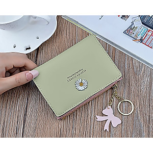Women's wallet, female short Korean version of fashion chrysanthemum coin purse, soft thin wallet., Light green