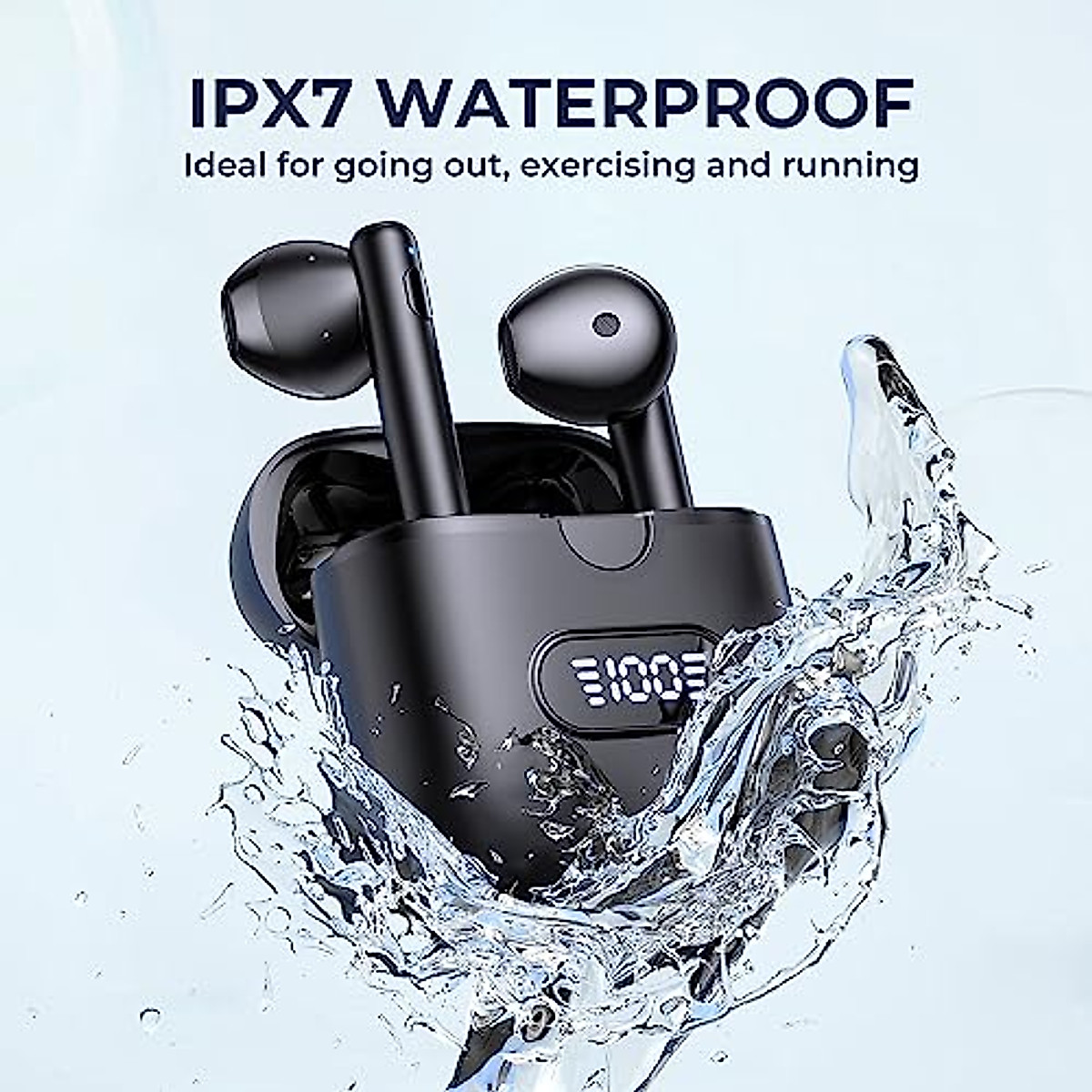 NAGFAK Wireless Earbuds Bluetooth 5.3 Headphones, 60H Playtime LED Power Display Charging Case, IPX7 Waterproof Earphones HiFi Stereo Deep Bass Ear Buds for iPhone Android Phone Sports