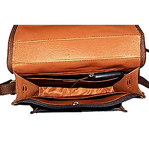 Erangle Vintage Girl's Leather Satchel Purse For School College Work Messenger Denim Cross-body Bag (Blue Brown, Medium)