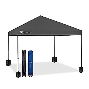 KUZNAP 12’x12’ Pop up Canopy Tent Patented EZ Set up Instant Outdoor Canopy with Wheeled Carry Bag Bonus 4 Weight Sandbags, 8 Stakes and 4 Ropes， Grey