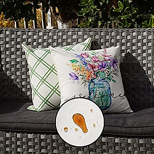 ONWAY Spring Pillow Covers 18x18 Set of 4 Spring Floral Waterproof Farmhouse Decorations Outdoor Green Patio Throw Cushion Case for Sofa Couch Home Decor