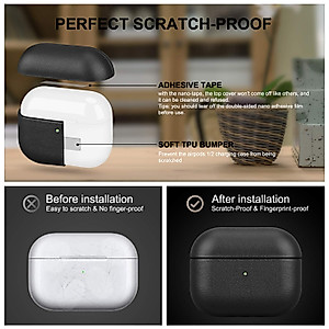 KWUY Genuine Leather Case for Airpods Pro, Protective Cover Case Support Wireless Charging, Handmade Headphones EarPods as a Cowhide Leather Cover - Black