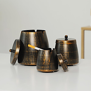 Ashtray with Lid for Cigarette, Iron Smokeless Odorless Windproof Ashtrays, Ashtray for Weed, Portable Ash Tray for Home Outside Patio Outdoor (Small)