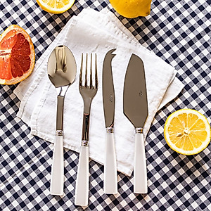 SABRE PARIS - 4-Piece Serving Set - Icône Collection - 2 Serving Flatware, Serrated Pie Server, Large Cheese Knife - Stainless Steel & Acrylic - Dishwasher Safe - White