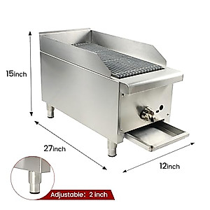 Hipopller 12" Commercial Charbroilers with Lava Rock, Heavy Duty Natural/Propane Gas Single Burners, Stainless Steel Countertop Portable BBQ Grill Cooking Equipment Griddle Restaurant - 28000 BTU
