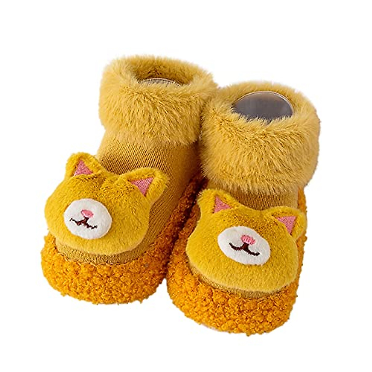 Infant Toddle Footwear Winter Toddler Shoes Soft Bottom Indoor Non Slip Warm Floor Animal Socks Shoes Boy Toddler Running Shoes (Yellow, 12-18 Months)