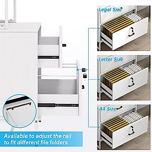 Jehiatek File Cabinets for Home Office with Lock 2 Drawer, Large Vertical Filing Cabinet with Bookshelf, Sturdy, Durable, Easy to Assemble and Clean (White), 25.59'D x 15.75'W x 62'H