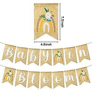 2 Pieces Baby in Bloom Shower Hanging Banner Decoration, Boho Burlap Flag Banner Garland Baby Room Decorations for Boys Girls, Gender Reveal Floral Theme Party Supplies Welcome Newborn Baby Decor