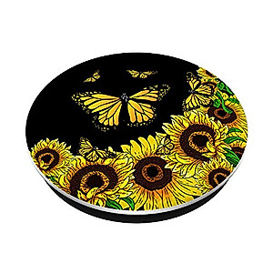 Yellow Flower Floral Butterflies Florist Butterfly Sunflower PopSockets PopGrip: Swappable Grip for Phones & Tablets