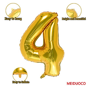 32 Inch Gold Number 4 Balloons Foil Ballon Digital Birthday Party Decoration Supplies (Gold Number 4 Balloon)