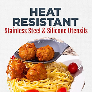 Culinary Couture 6-Piece Stainless Steel & Silicone Kitchen Utensils Set, Silicone Cooking Utensils, Heat Resistant Kitchen Cooking Utensils Set, Grey