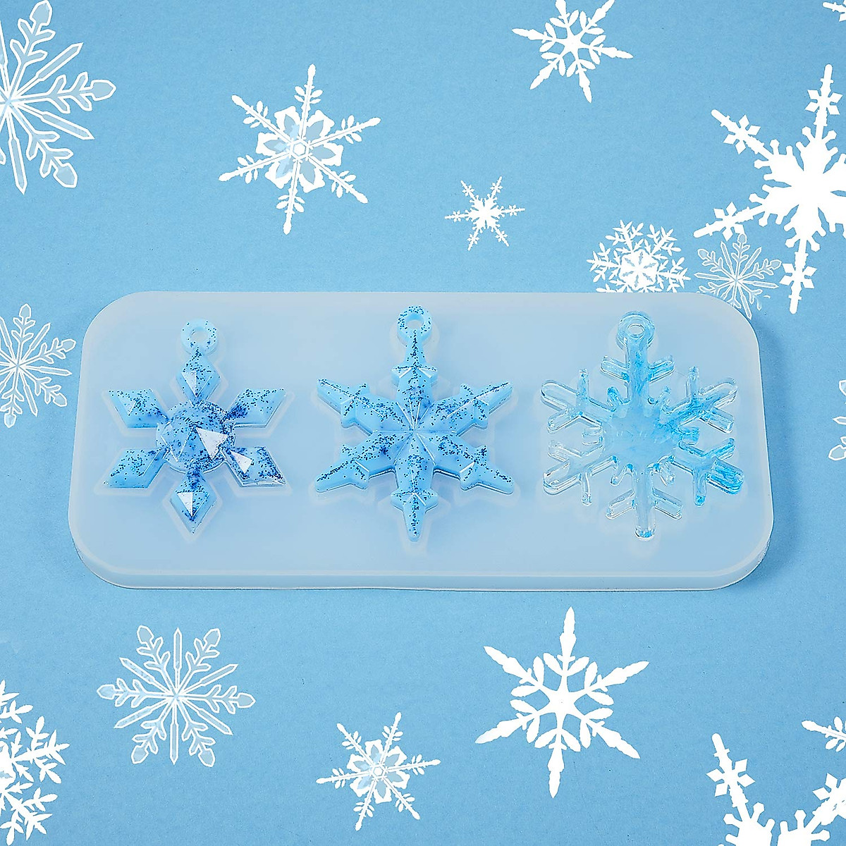 Patelai 3 Pieces Snowflake Silicone Moulds, Christmas Resin Moulds Varying Sizes for Epoxy Resin, Christmas Ornament Resin Moulds for DIY Xmas Decoration Gift Pendant Mold Casting Mold Supplies