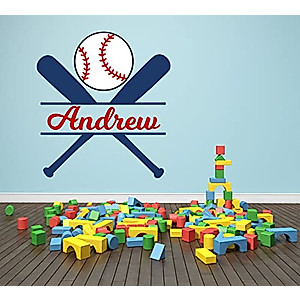 Baseball Wall Decals - Custom Name Decal - Wall Decor for Boys Room - Personalized Baseball Bat Wall Decal - Sport Wall Art Kids Bedroom Decor