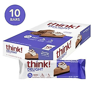think! Delight, Keto Protein Bars, Healthy Low Carb, Gluten Free Snack - Chocolate Mousse Pie, 10 Count (Packaging May Vary)